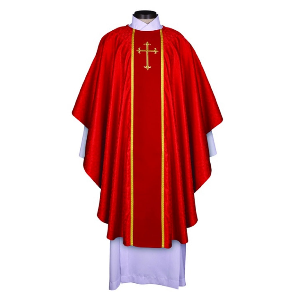 R.J. Toomey Fleur-de-Lis Cross Collection Red Chasuble with Inner Stol ...