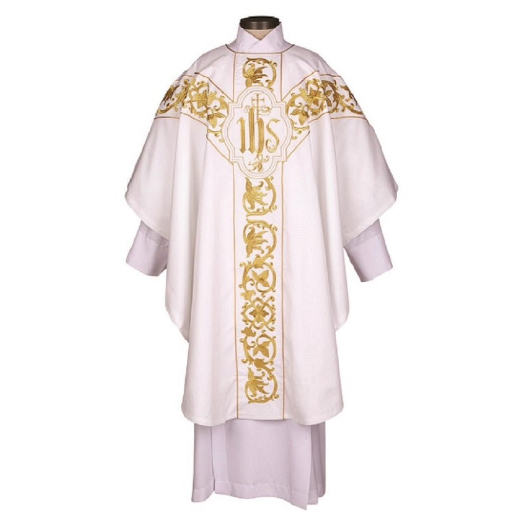 R.J. Toomey Roma Collection White Chasuble with Round Neck and Inner S ...
